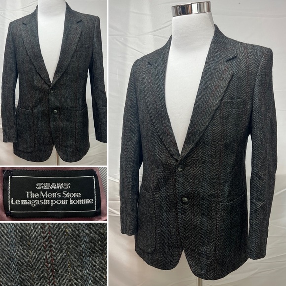 Vintage | Suits & Blazers | Vintage Sears The Mens Store Charcoal Gray Herringbone Tweed 4r ...